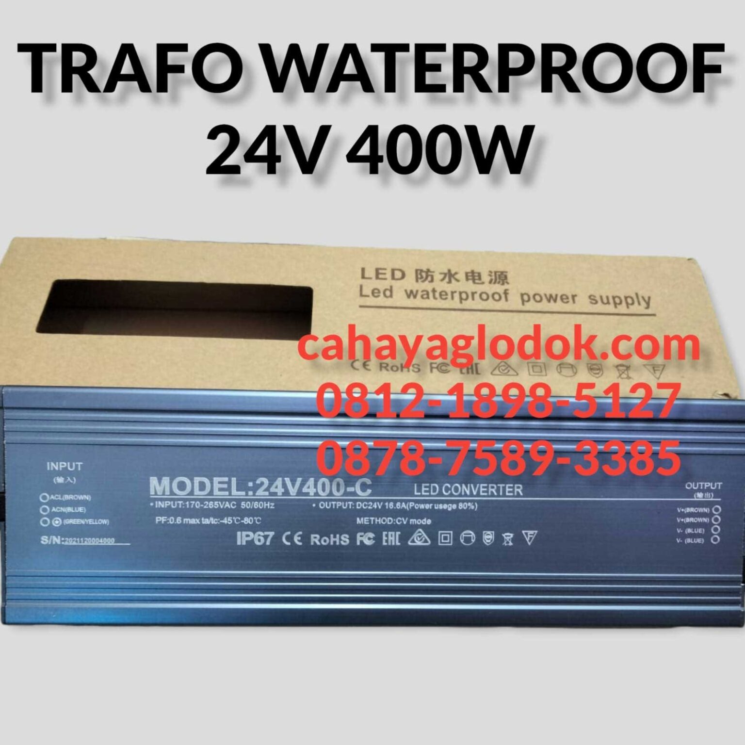Trafo 24V 400W Waterproof IP67 - Cahaya Glodok