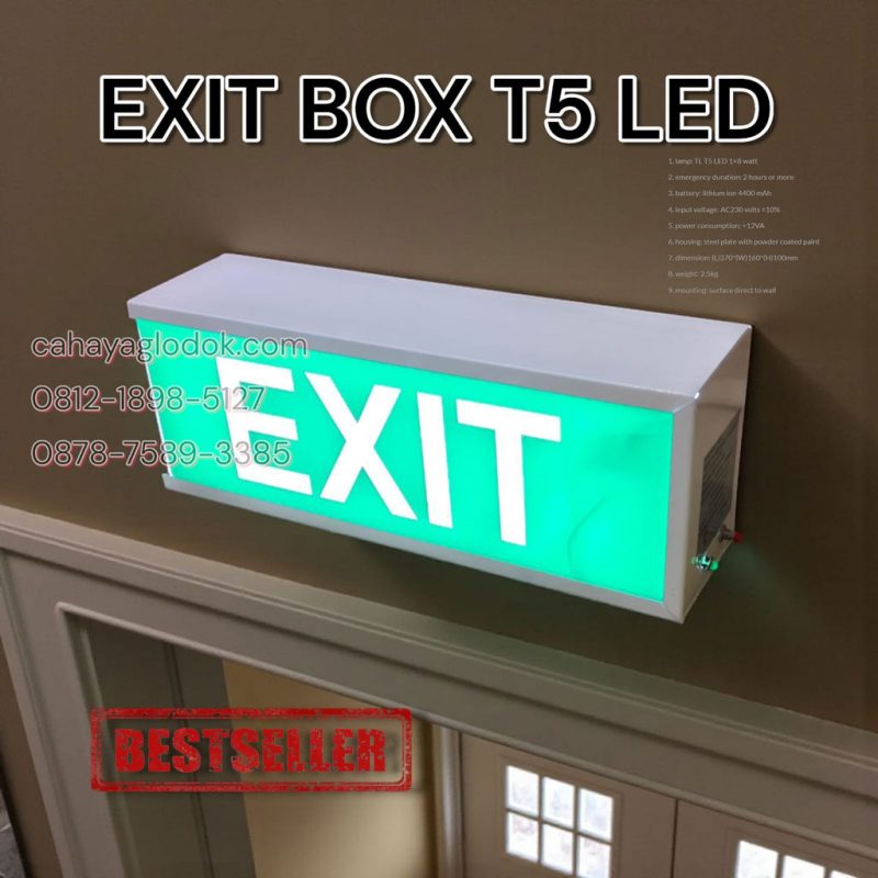Lampu EXIT T5 LED Model BOX Terbaru - Cahaya Glodok